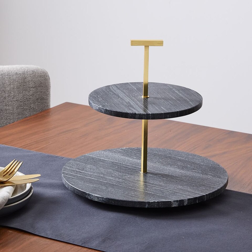 2 Tiered Marble Cake Stand - Black | West Elm United Kingdom