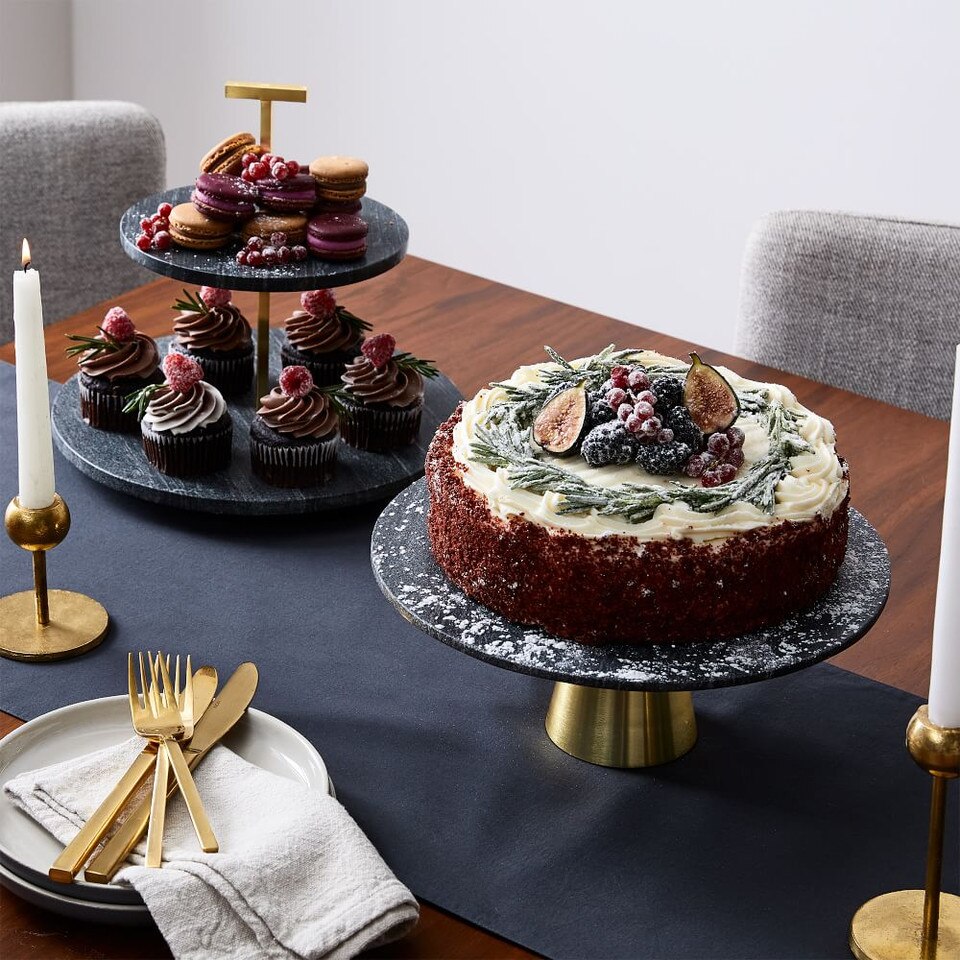 2 Tiered Marble Cake Stand - Black | West Elm United Kingdom