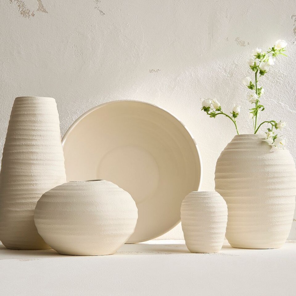 Ceramic Fluted Vases & Centrepiece Bowl | West Elm UK