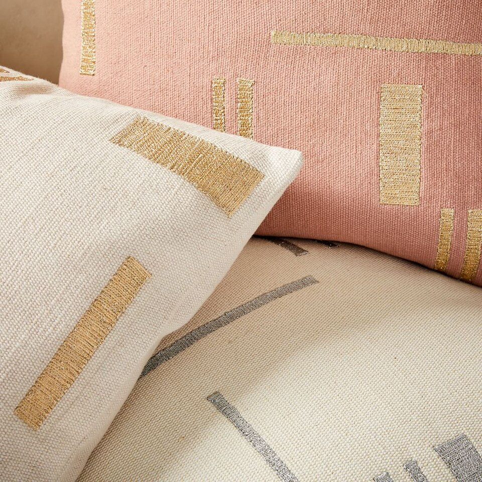 Embroidered Metallic Blocks Pillow Cover | West Elm UK