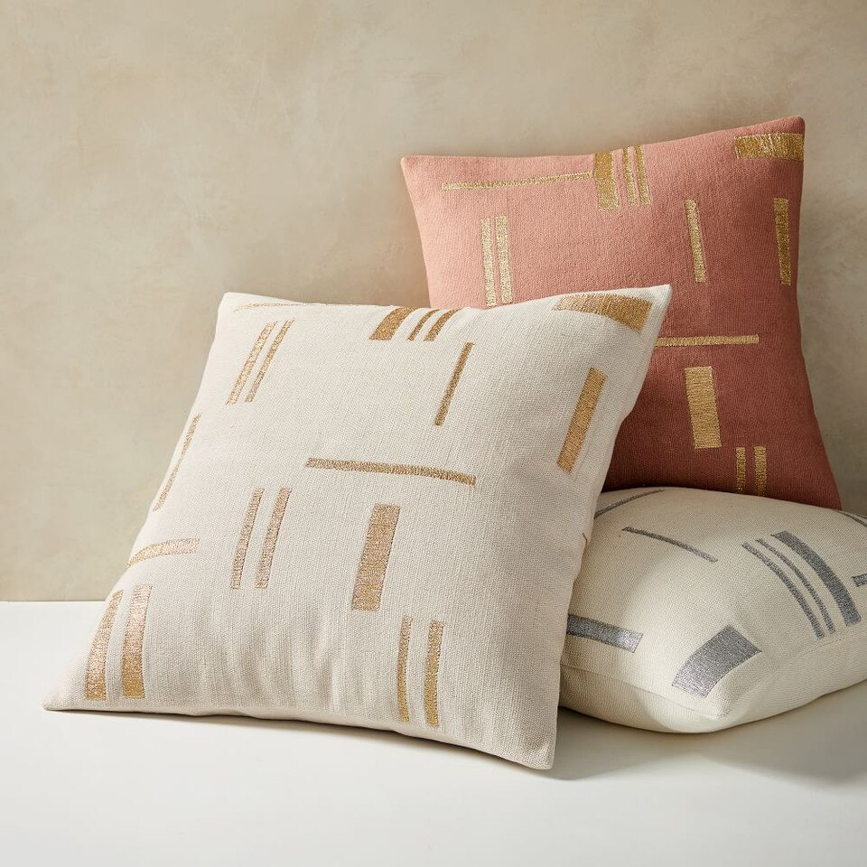 Embroidered Metallic Blocks Pillow Cover | West Elm UK