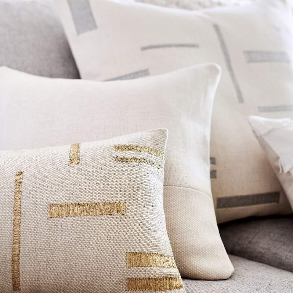 Embroidered Metallic Blocks Pillow Cover | West Elm UK