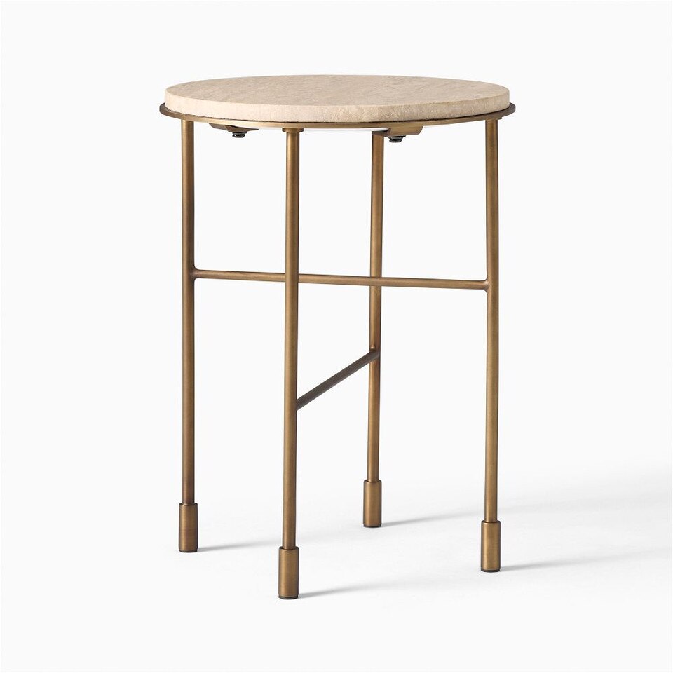 Fay Side Table 34cm - Modern Travertine Elegance | West Elm UK