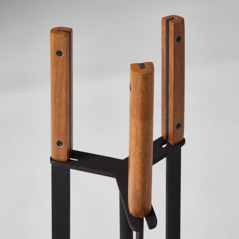 Flank Fireplace Tools Set - Rustic Steel & Wood | West Elm UK