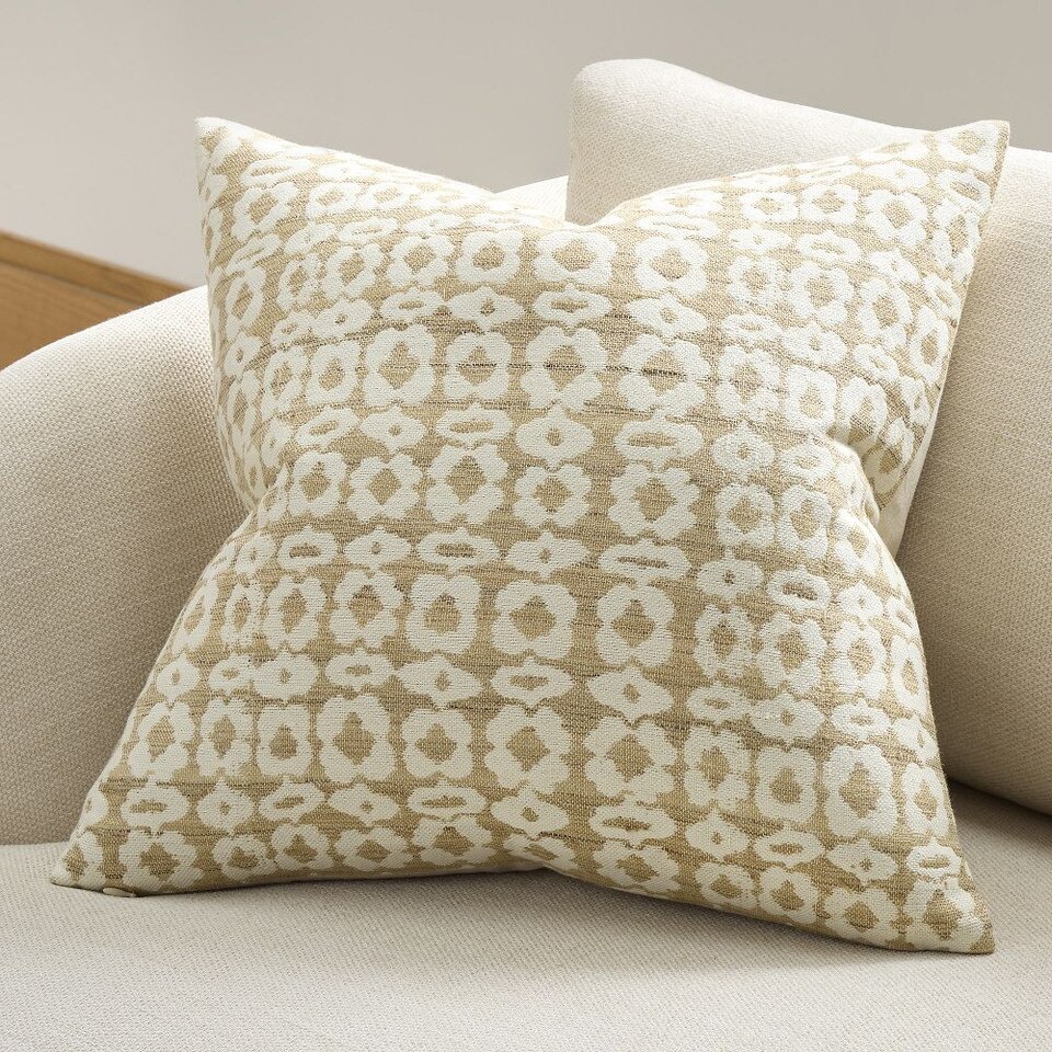 Floral Jacquard Cushion Cover - Artisanal Cotton-Silk Blend | West Elm UK