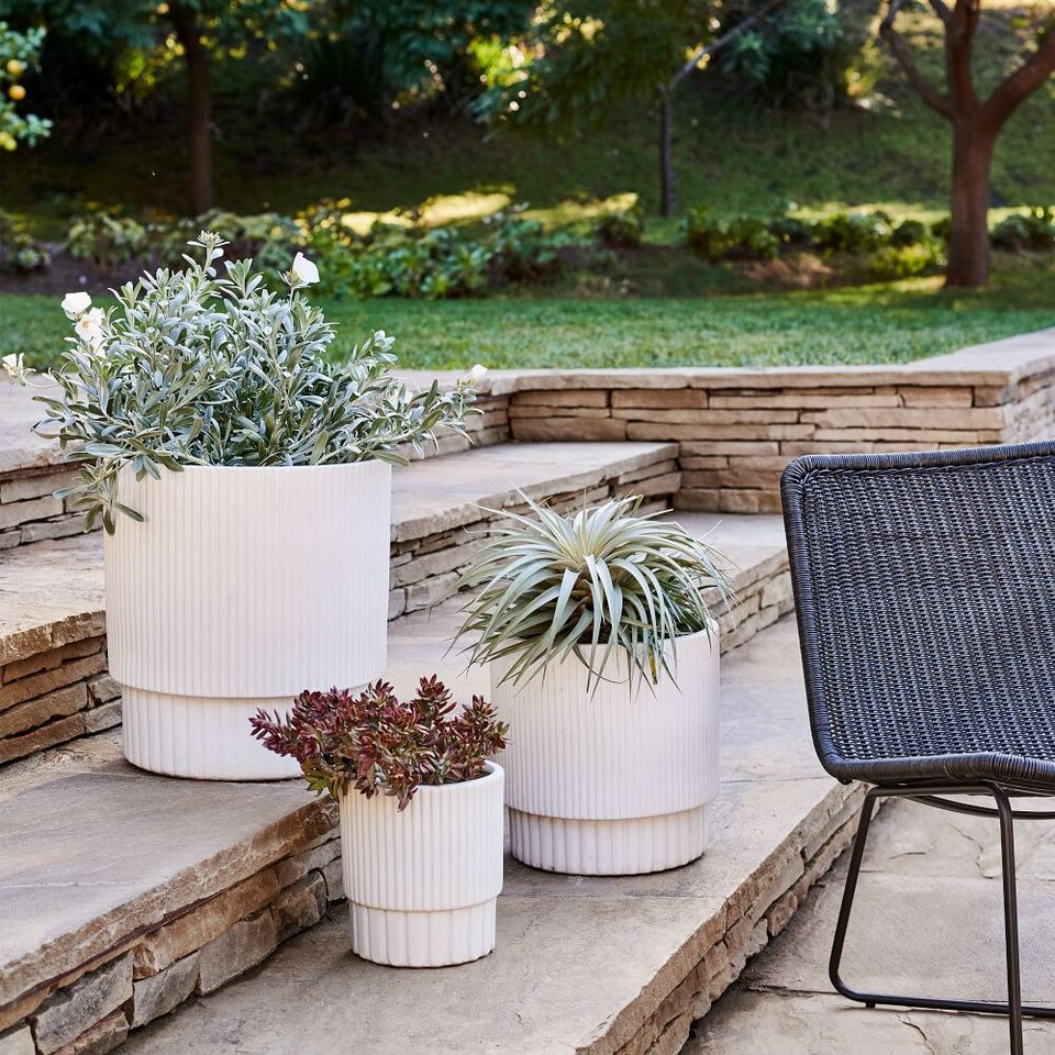 Fluted Indoor/Outdoor Planters - White | West Elm United Kingdom
