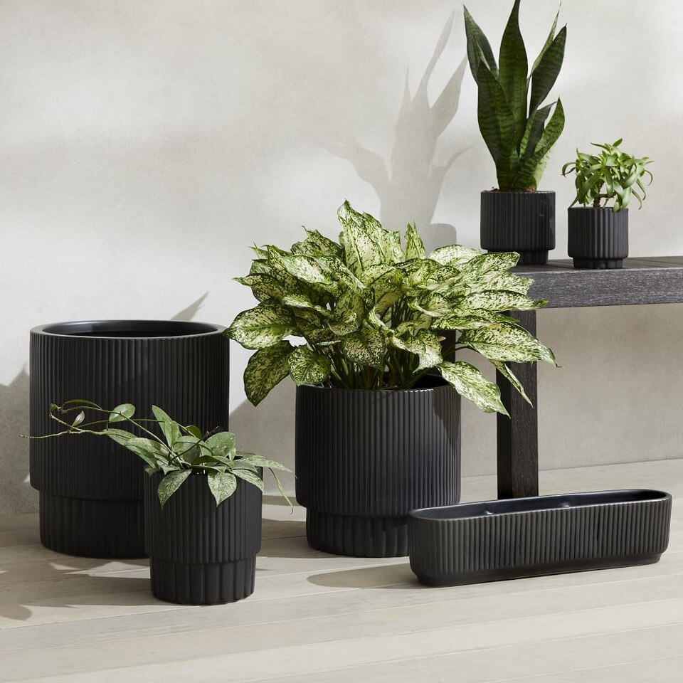 Fluted Indoor/Outdoor Planters - White | West Elm UK