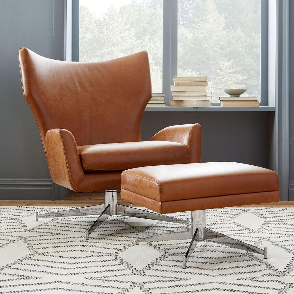 Hemming Leather Swivel Armchair | west elm United Kingdom