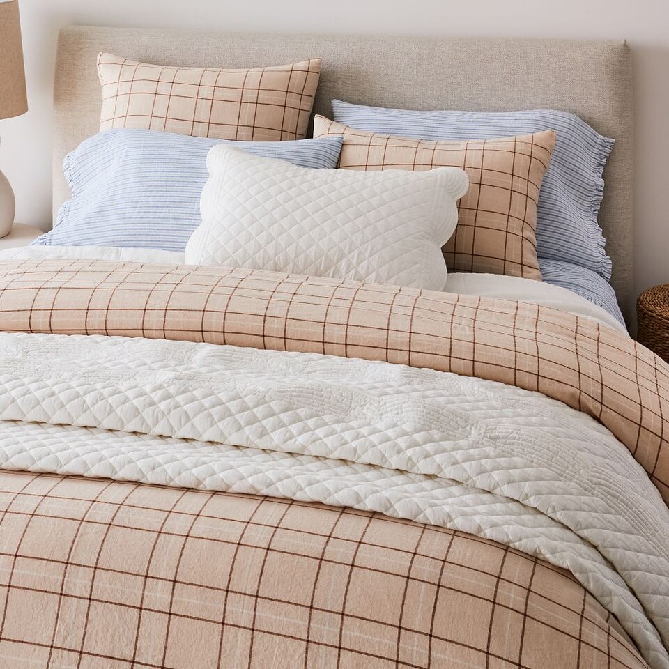 Heather Taylor Home Open Plaid European Flax Linen Duvet Cover & Shams ...