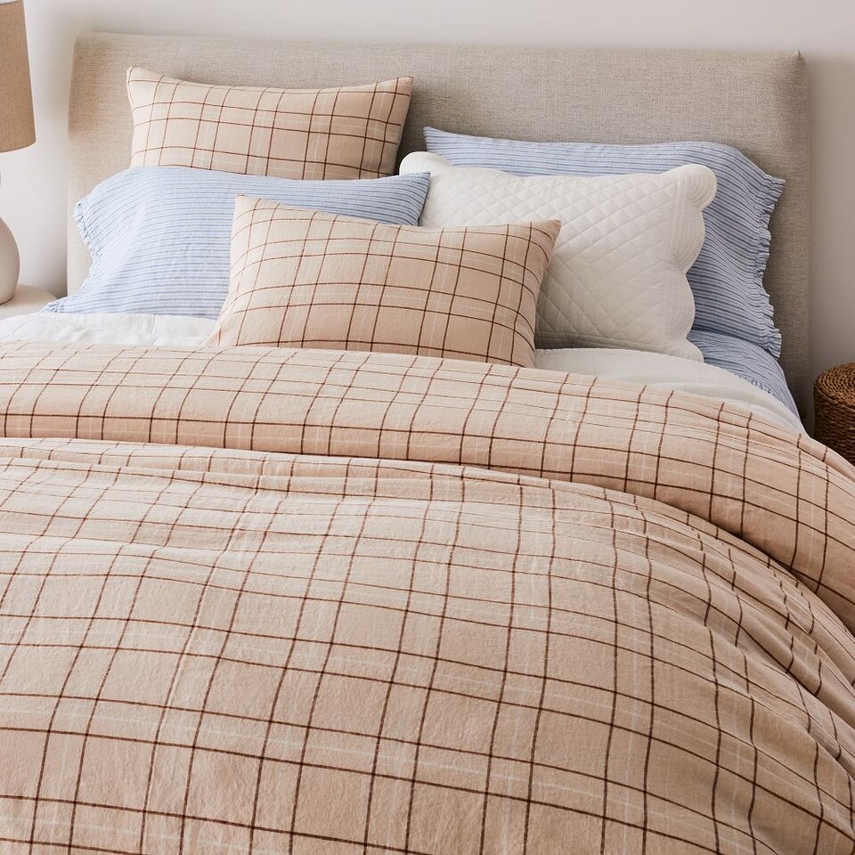 Heather Taylor Home Open Plaid European Flax Linen Duvet Cover & Shams ...