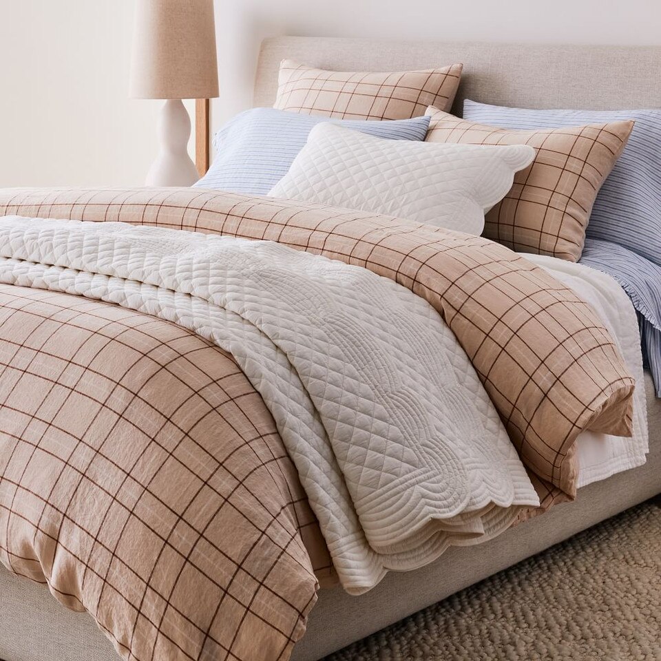 Heather Taylor Home Open Plaid European Flax Linen Duvet Cover & Shams ...