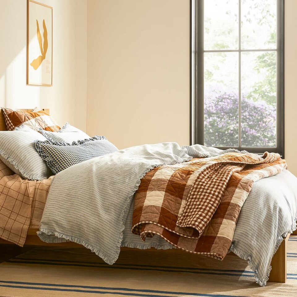 Heather Taylor Home Reversible Gingham European Flax Linen Bedspread ...