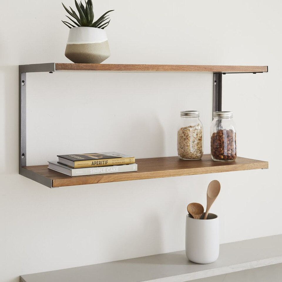 L-Beam 2-Tier Industrial Wood & Metal Wall Shelf | West Elm United Kingdom