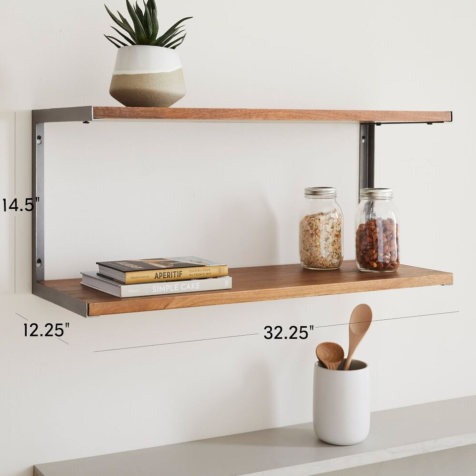 L-Beam 2-Tier Industrial Wood & Metal Wall Shelf | West Elm UK