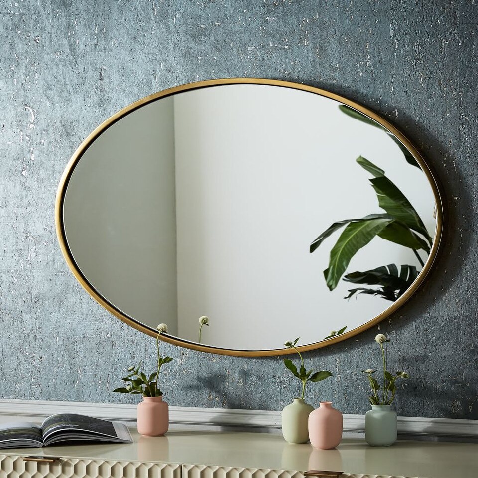 Metal Frame 76 cm Oval Mirror, Antique Brass | west elm United Kingdom