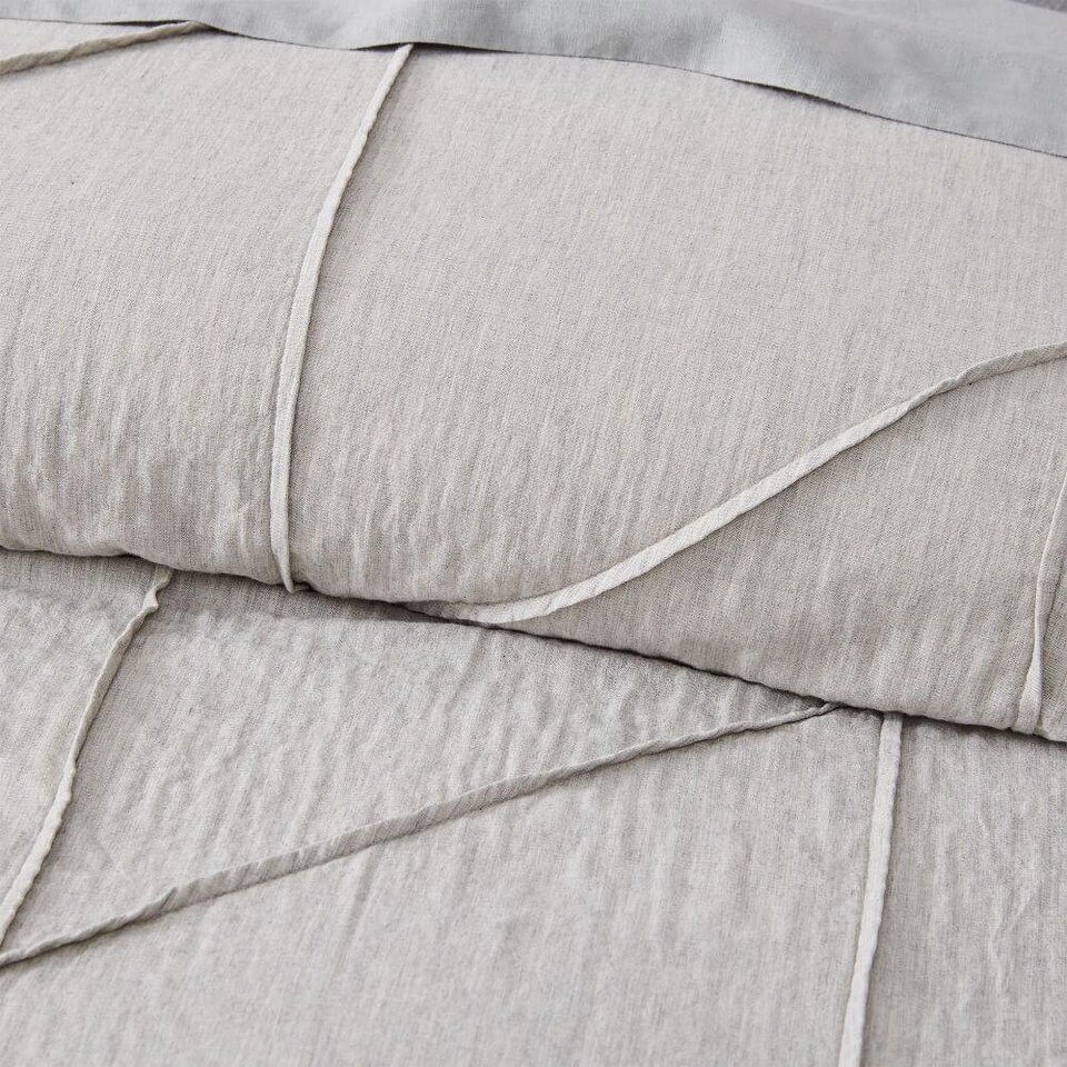 Organic Pleated Grid Quilt Cover & Pillowcases - White | West Elm UK