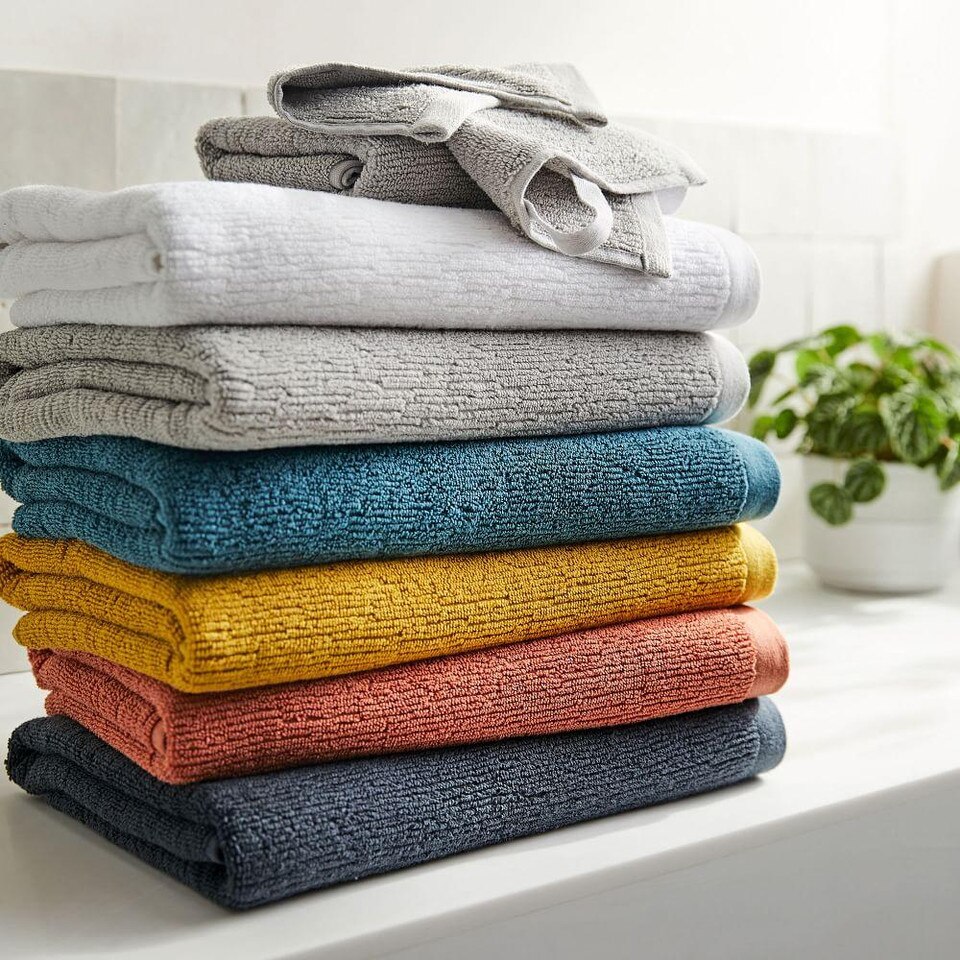 Organic Textured Towels - Ethereal Blue - West Elm UK