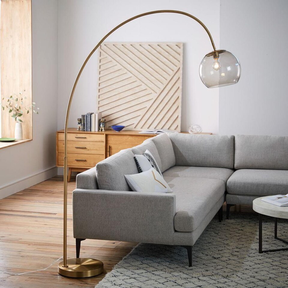 Overarching Acrylic Shade Floor Lamp - Antique Brass/Smoke | west elm ...