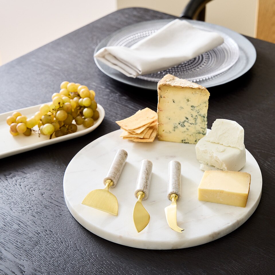 Beige Stone and Gold Travertine Cheese Knives | West Elm UK