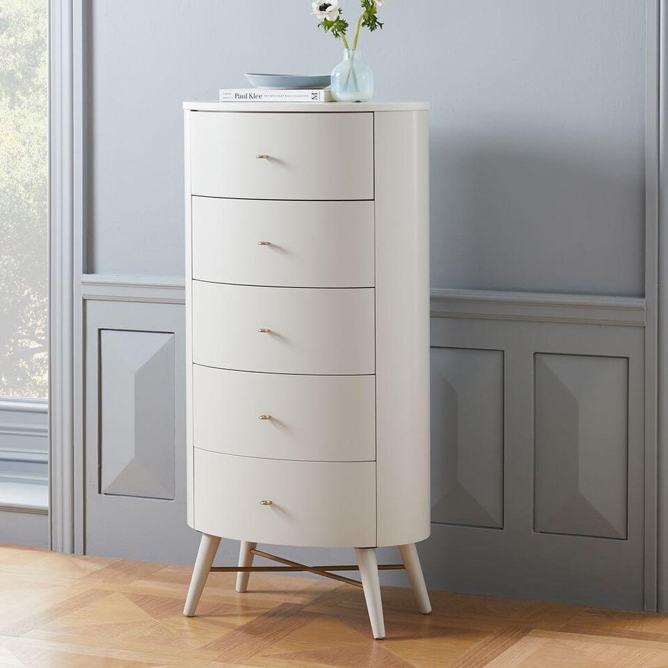 Penelope Narrow 5-Drawer Chest - Oyster w/ Marble Top | West Elm UK