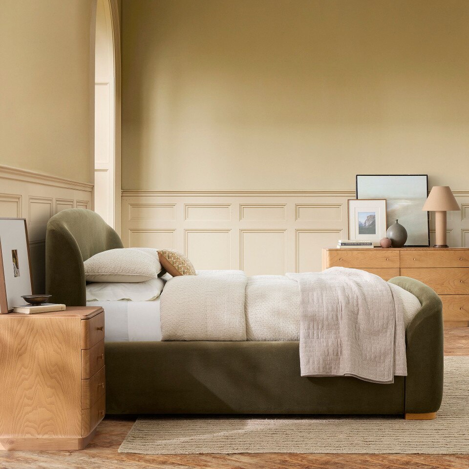 Pierce & Ward Upholstered Sleigh Bed | West Elm UK