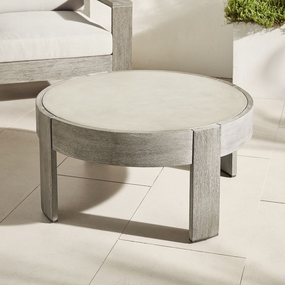 Portside Outdoor Round Concrete Coffee Table - Weathered Grey | west ...