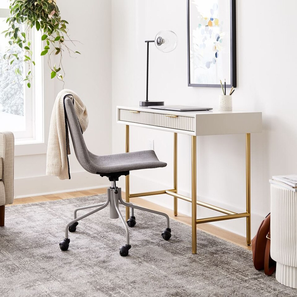 Quinn Lacquer Mini Desk - Haze/Antique Brass - West Elm UK