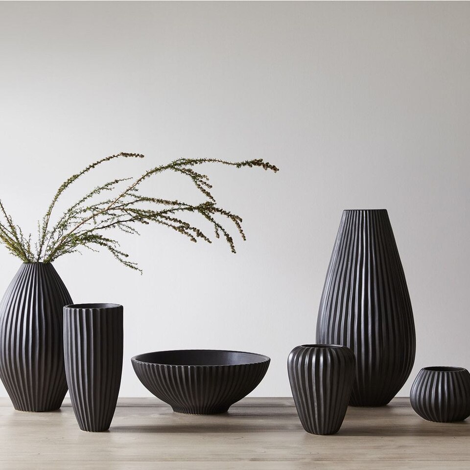 Sanibel Black Textured Ceramic Vases | West Elm UK