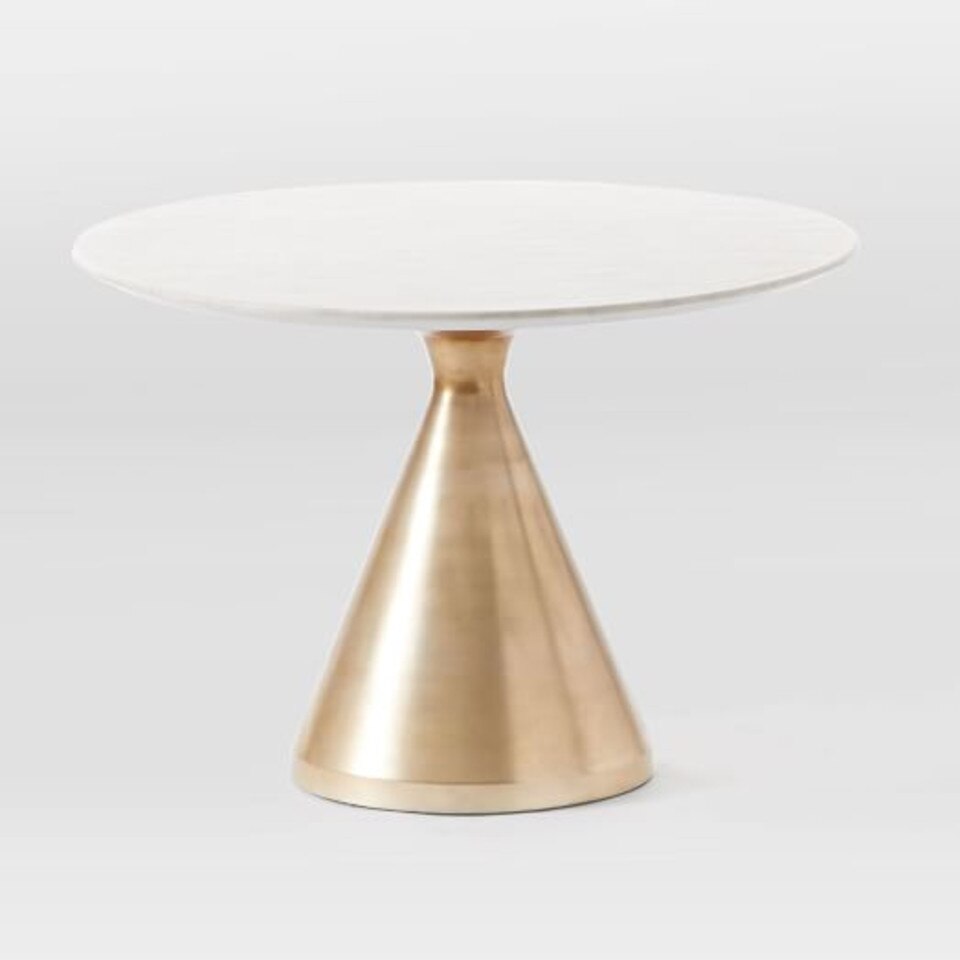 Silhouette Pedestal Round Dining Table - White Marble/Antique Brass ...
