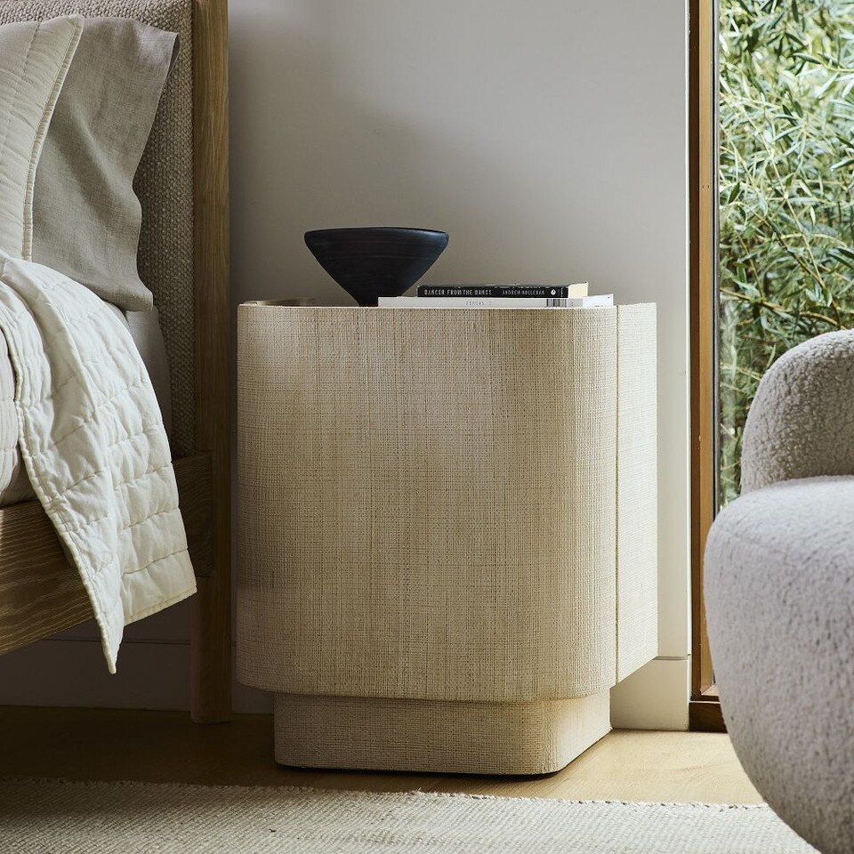 Solstice Painted Raffia Bedside Table - Modern Raffia Nightstand | West ...