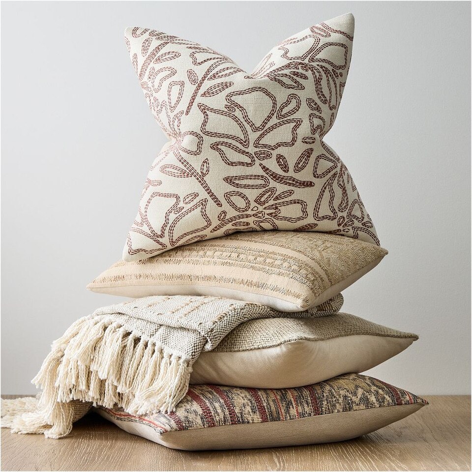 Stitch Floral Cushion Cover - Artistic Jute-Cotton Design | West Elm UK