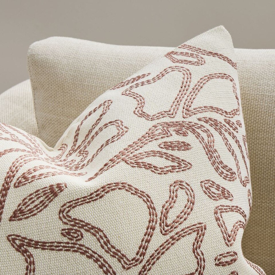 Stitch Floral Cushion Cover - Artistic Jute-Cotton Design | West Elm UK