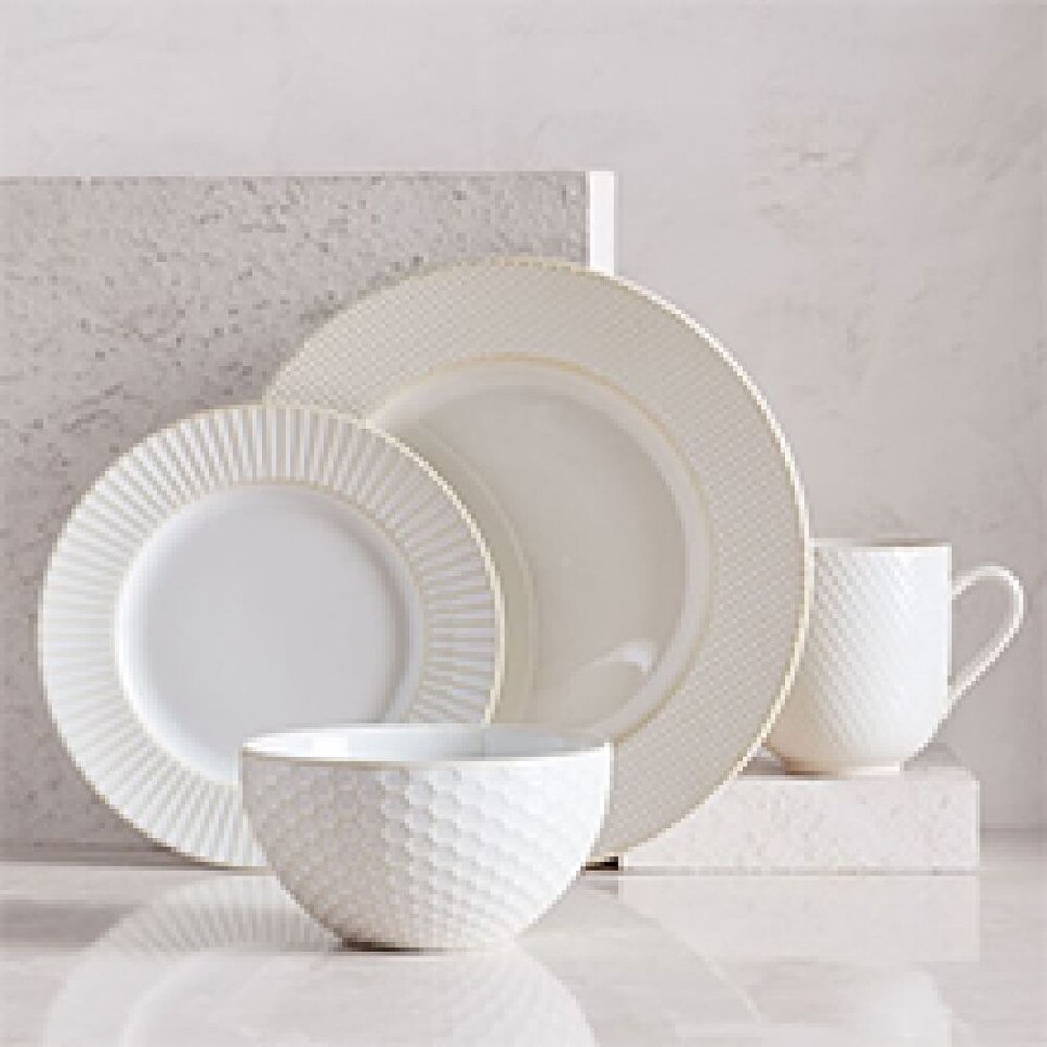 Textured Dinner Plates - White (Lines) - West Elm UK