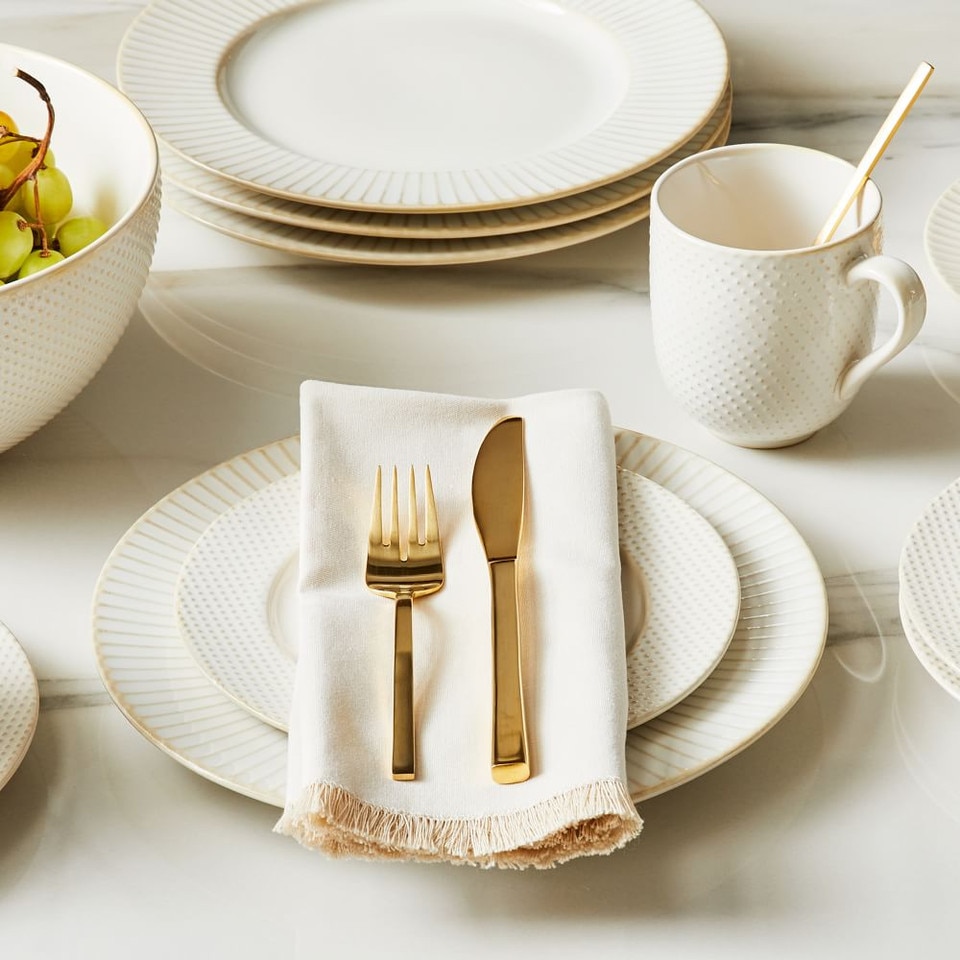 White Textured Stoneware Dinnerware (Set of 16) | west elm United Kingdom