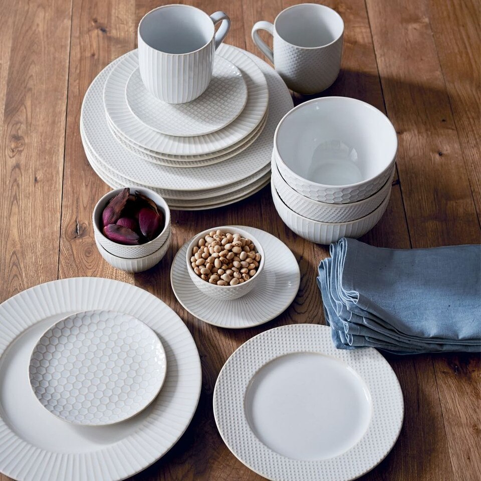 White Textured Stoneware Dinnerware (Set of 16) | west elm United Kingdom