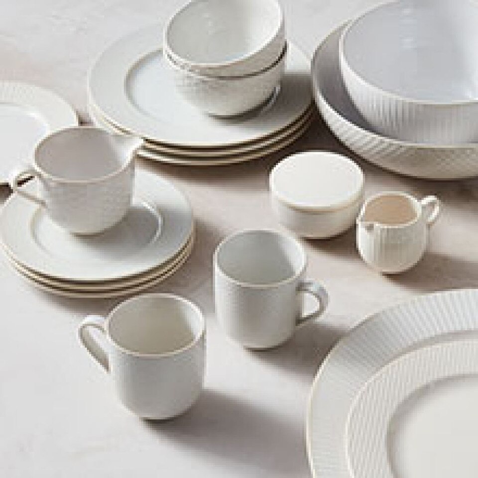 Textured Mugs (Set of 4) - White (Lines) | West Elm UK