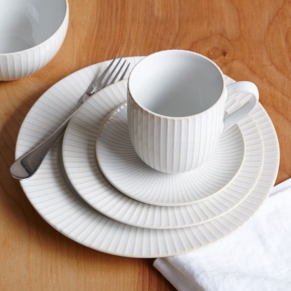Textured Mugs (Set of 4) - White (Lines) | West Elm UK