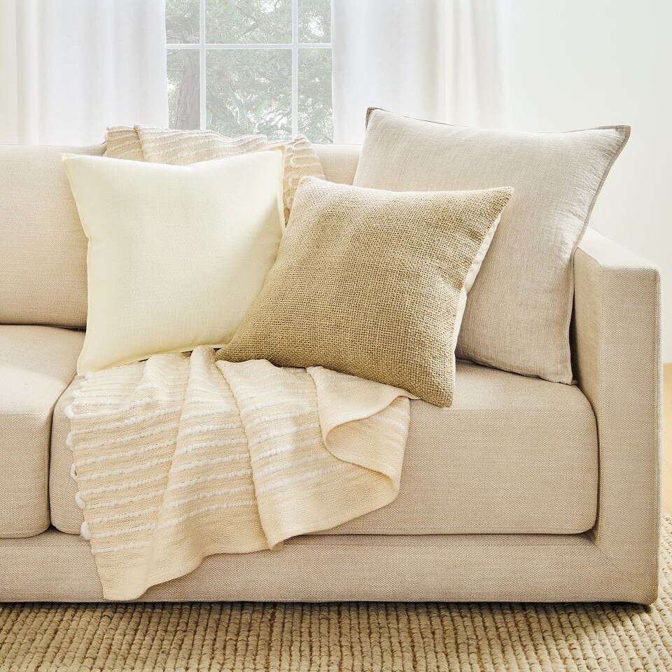 Two Tone Chunky Linen Cushion Cover - West Elm UK