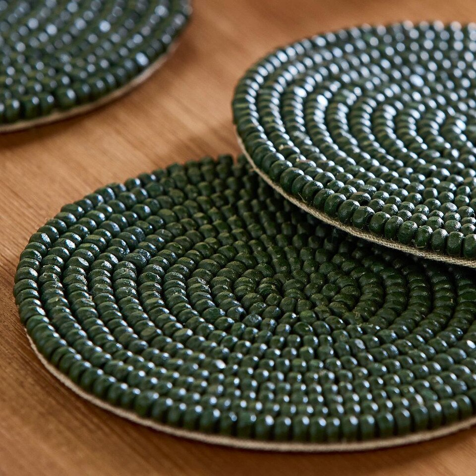 Wood Beaded Coaster Sets - Artisanal Home Bar Essentials | West Elm UK