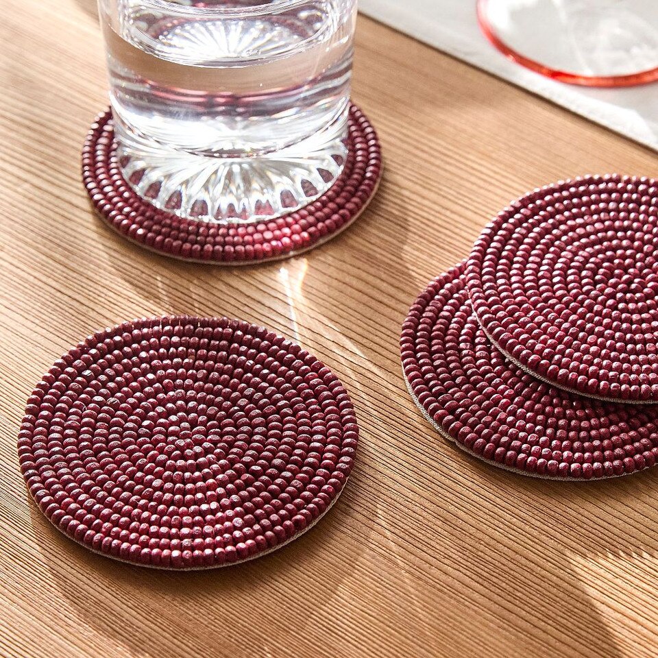 Wood Beaded Coaster Sets - Artisanal Home Bar Essentials | West Elm UK