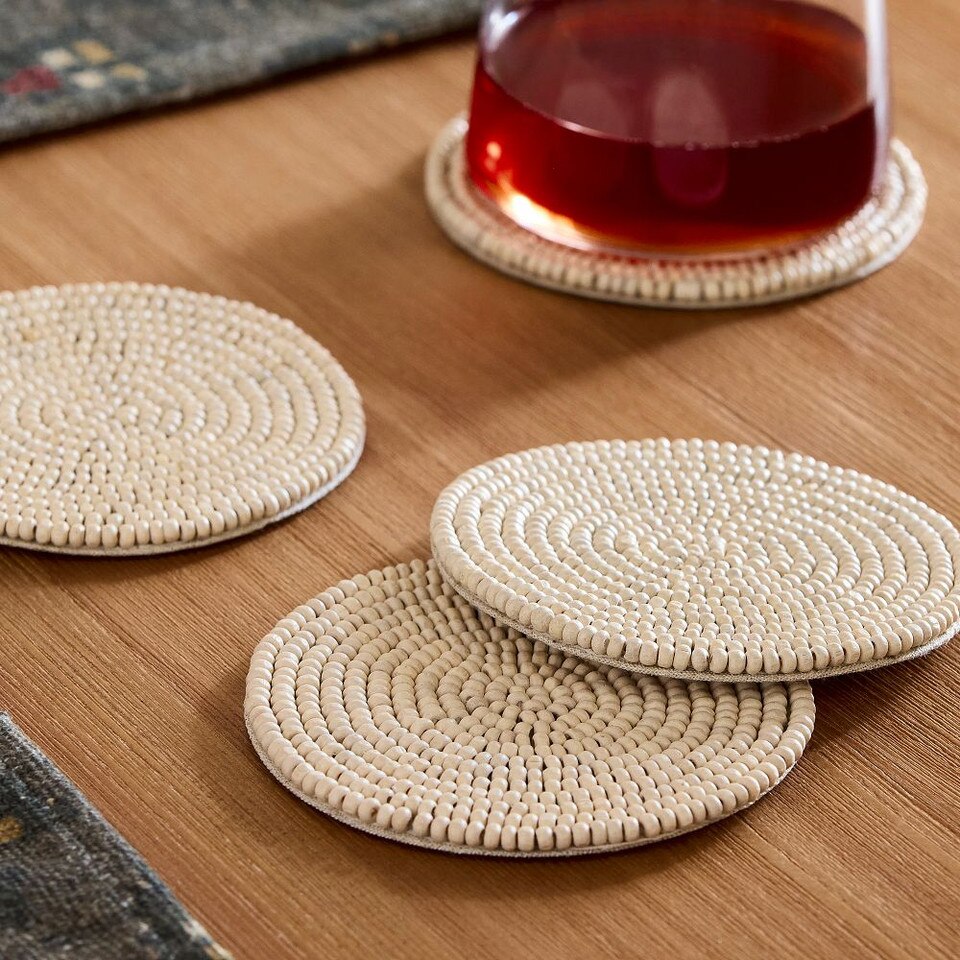 Wood Beaded Coaster Sets - Artisanal Home Bar Essentials | West Elm UK