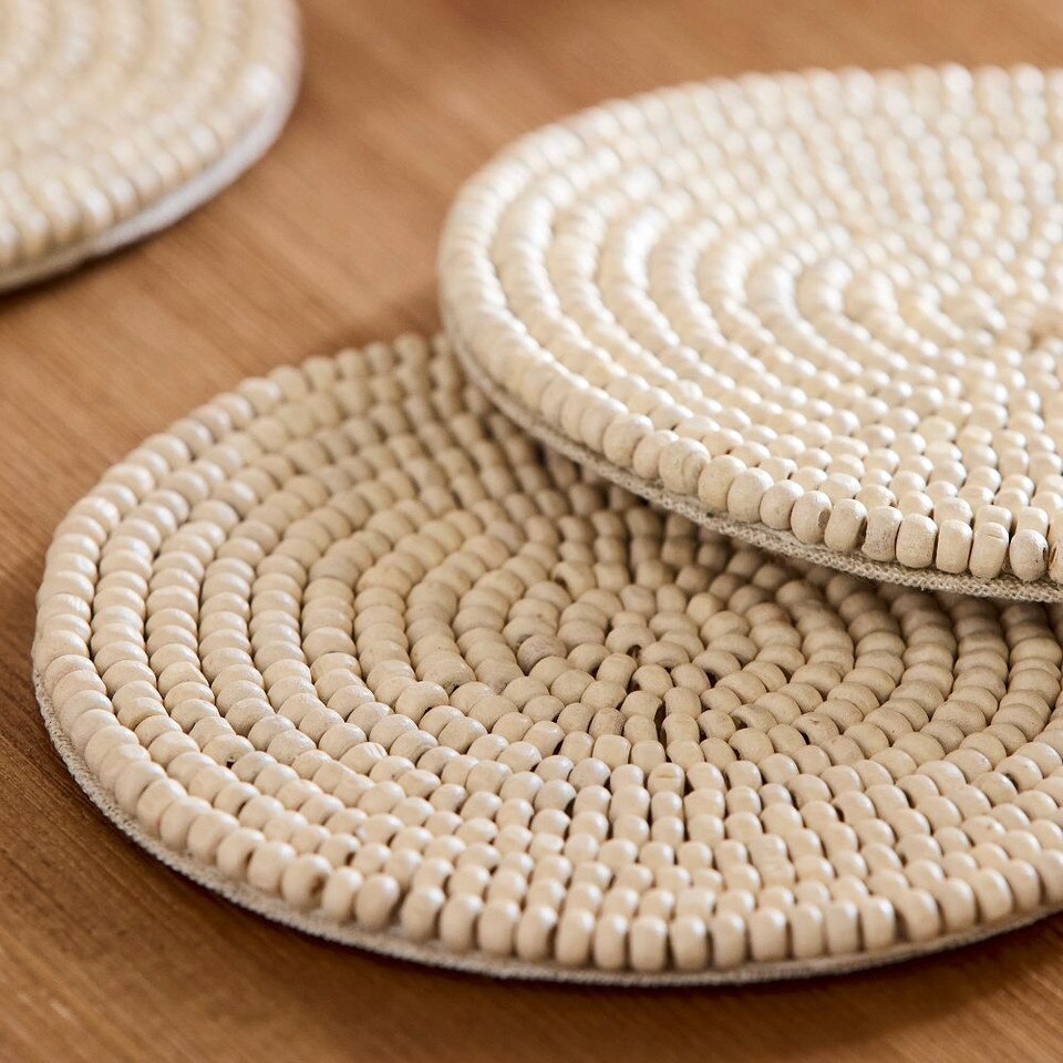 Wood Beaded Coaster Sets - Artisanal Home Bar Essentials | West Elm UK