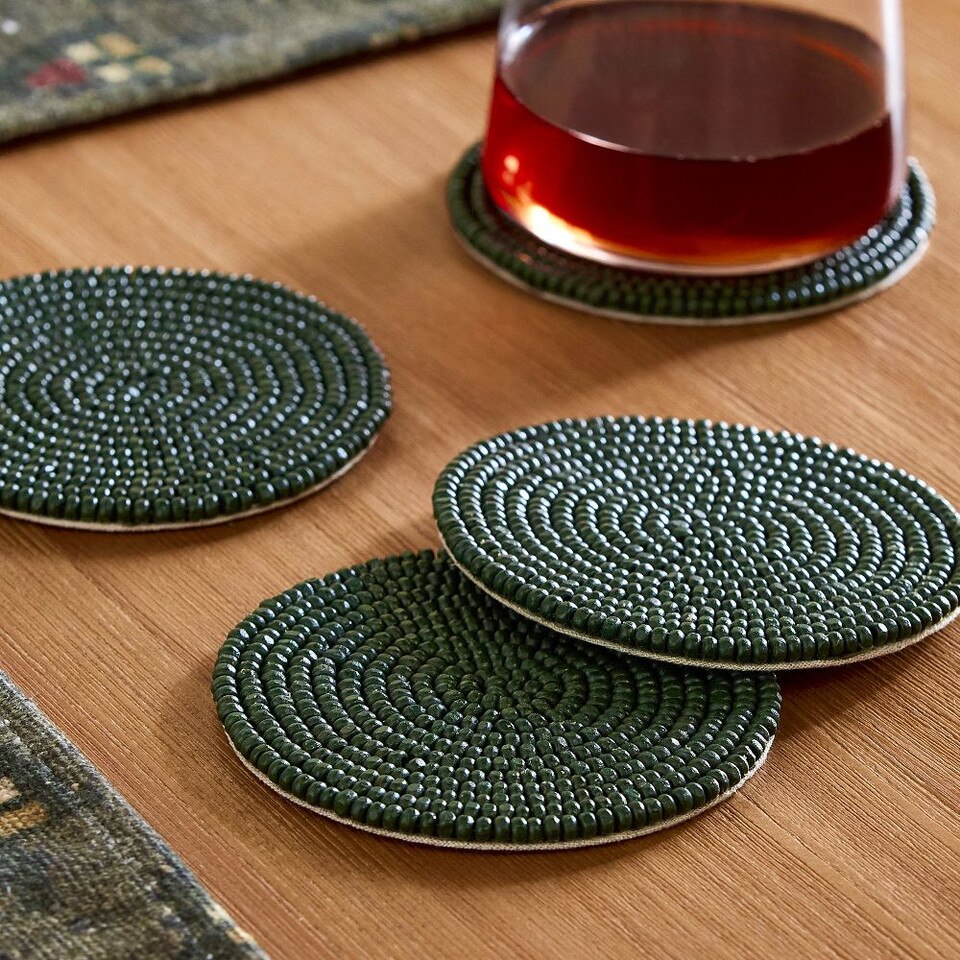 Wood Beaded Coaster Sets - Artisanal Home Bar Essentials | West Elm UK